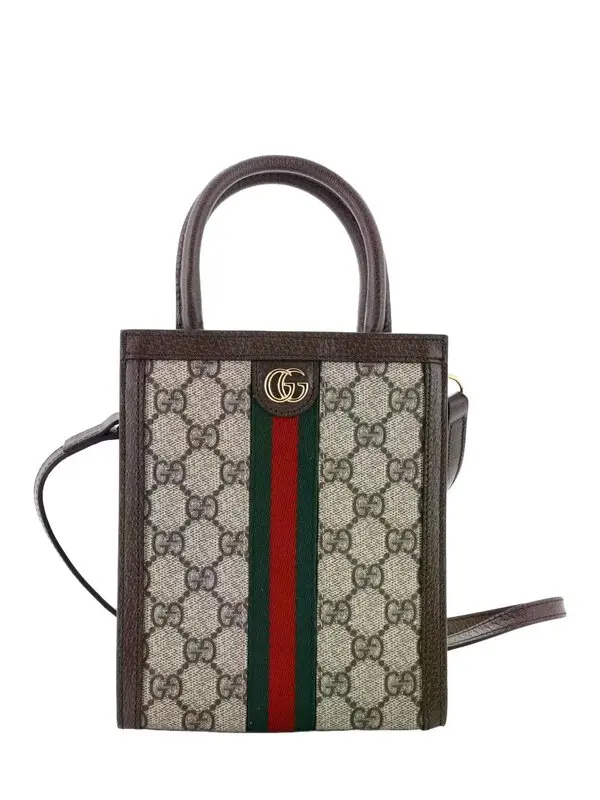 Gucci Ophidia Convertible Tote Gg Coated Canvas Super Mini Crossbody Bag - Brown