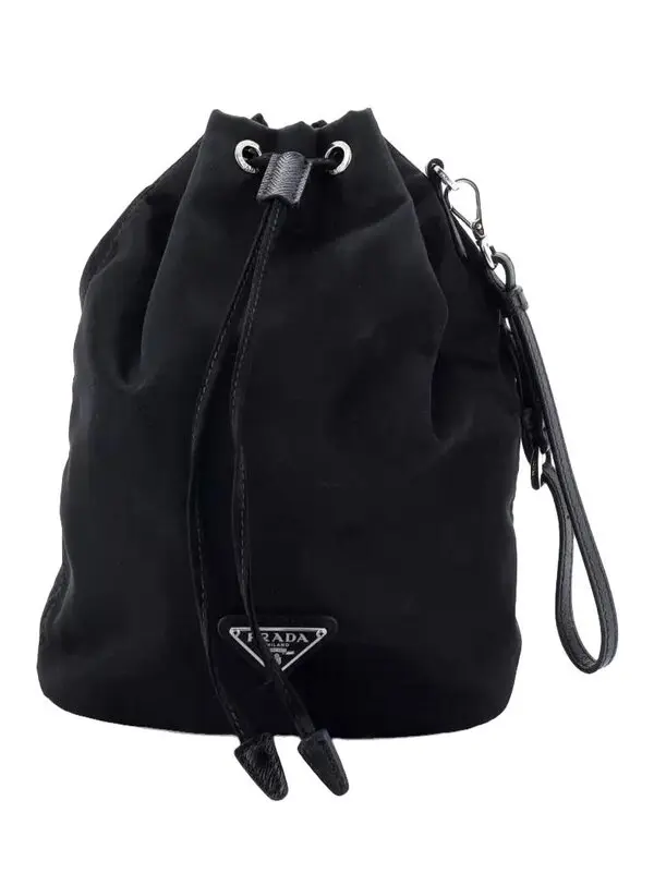 Prada Drawstring Wristlet Tessuto Small Bucket Bag - Black