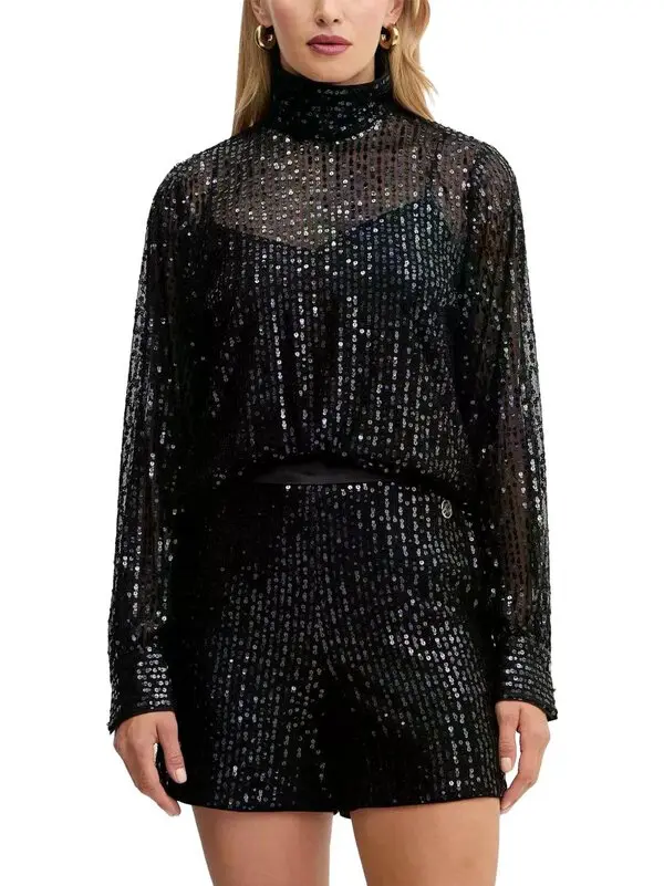 Karl Lagerfeld Sequin High-neck Top - Black