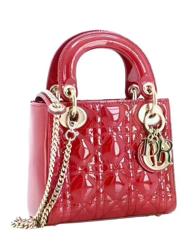 Dior Lady Cannage Quilt Patent Mini Satchel - Red