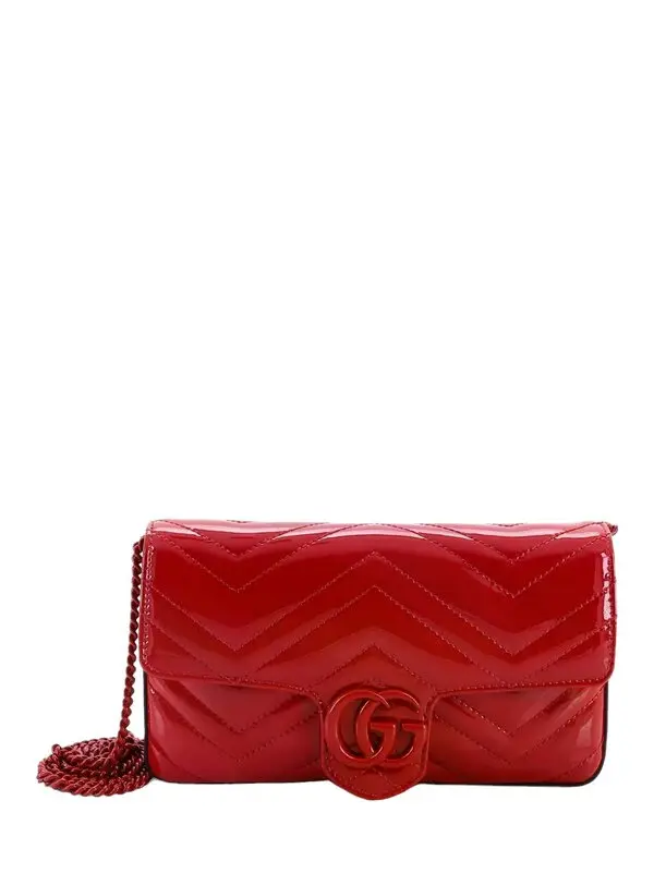 Gucci Gg Marmont Flap Bag Matelasse Patent Mini Crossbody - Red