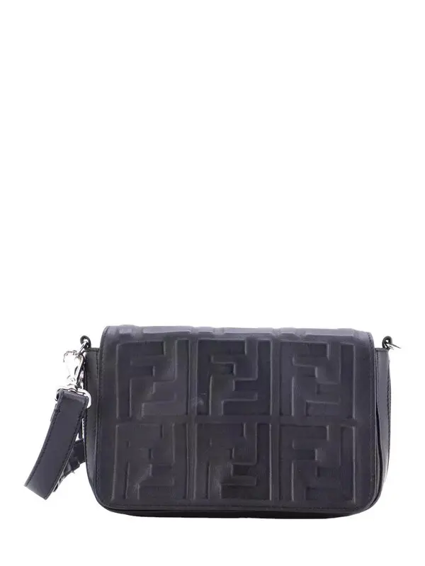 Fendi Expandable Flap Bag Zucca Embossed Leather Crossbody Bag - Black