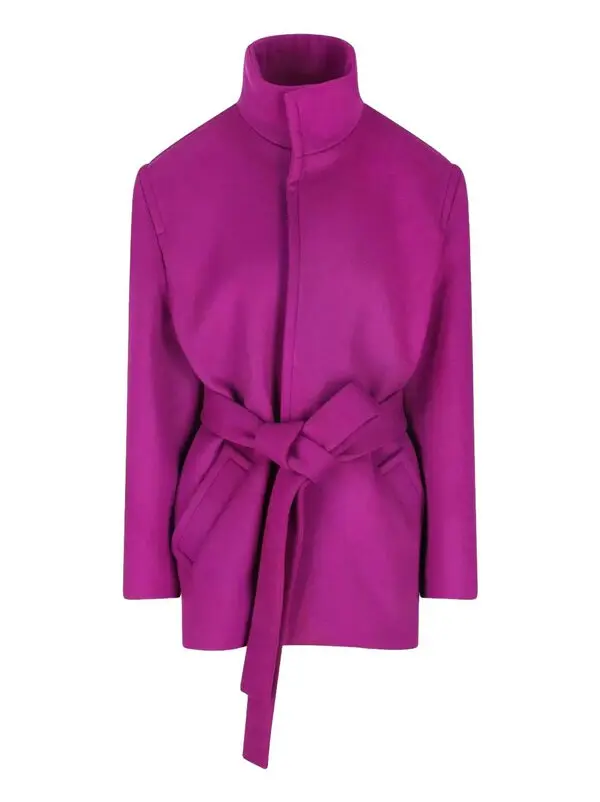 Saint Laurent Wool Belted Coat - Pink
