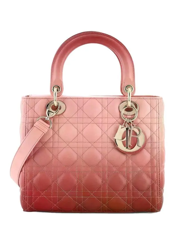 Dior Lady Cannage Quilt Gradient Lambskin Medium Satchel - Pink
