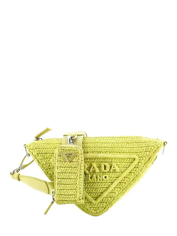 Prada Triangle Logo Zip Crochet Raffia Crossbody Bag - Green