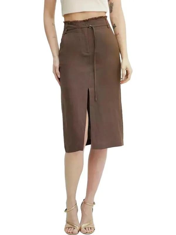Patrizia Pepe Front-slit Midi Skirt - Brown