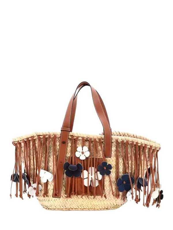 Loewe Raffia Fringe Basket Tote - Brown