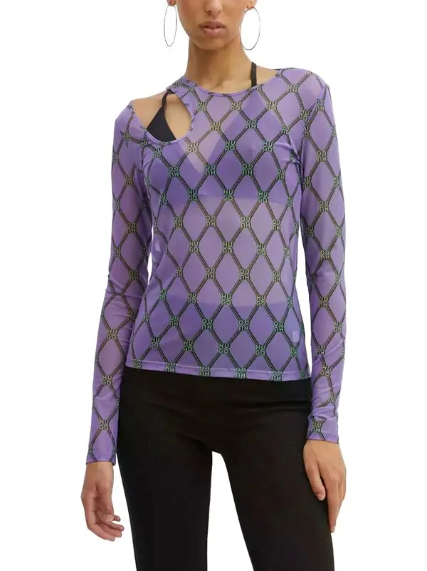 Hugo Chain-print Top With Cut-out Detail - Purple
