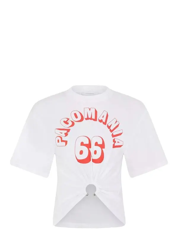 Rabanne Printed Cotton T-shirt With Piercing Detail - White