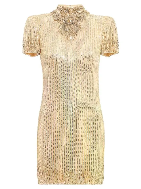 Jenny Packham Kitty Crystal-embellished Turtleneck Mini Dress - Gold