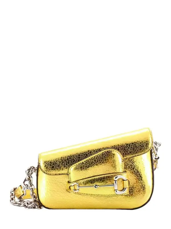 Gucci Horsebit 1955 Asymmetric Leather Mini Shoulder Bag - Gold