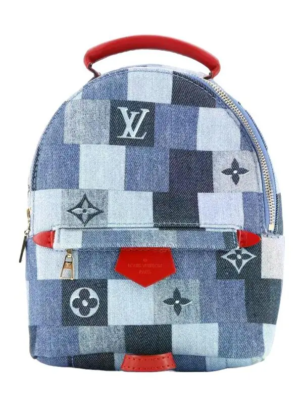 LOUIS VUITTON Palm Springs Damier And Monogram Patchwork Denim Mini Backpack - Blue