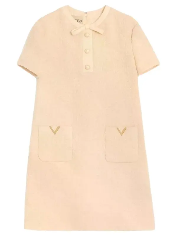 Valentino Garavani Short Dress In Curly Wool - Neutrals