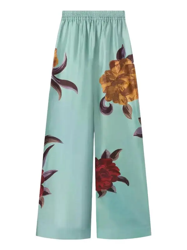 La DoubleJ Floral Palazzo Trousers - Blue