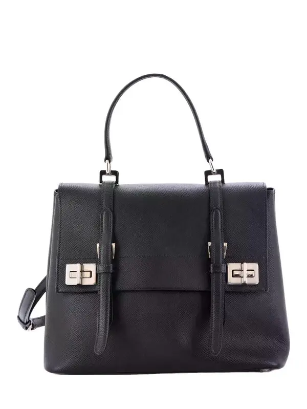 Prada Half Flap Double Turn Lock Saffiano Leather Satchel - Black