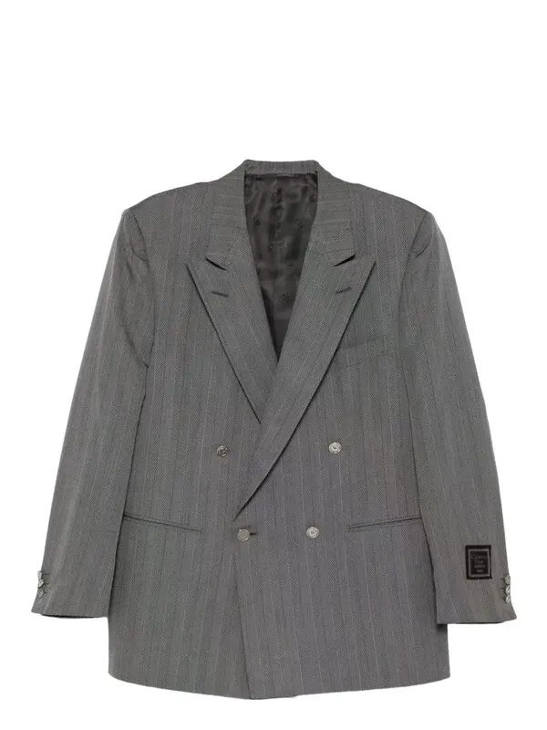 Dior 1990s Striped-pattern Double-breasted Blazer - Grey