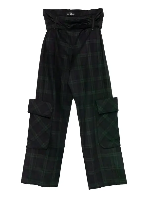 OPEN YY Rolled-waist Tartan Cargo Pants - Green