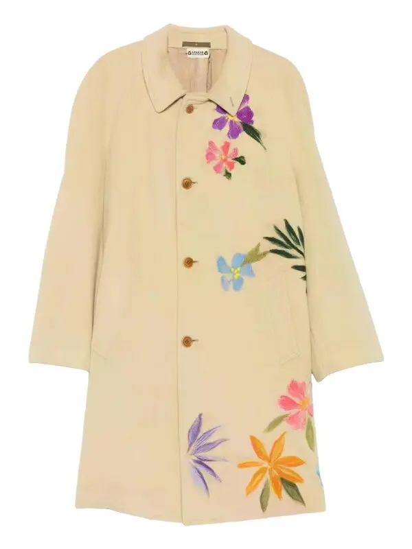 A.N.G.E.L.O. VINTAGE CULT Floral-embellished Single-breasted Coat - Neutrals