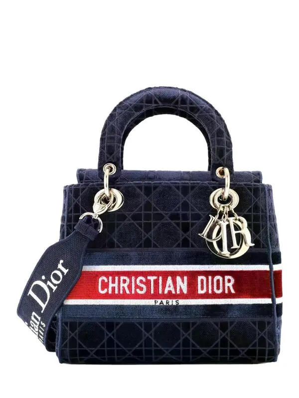 Dior Lady D-lite Cannage Embroidered Velvet Tote Bag - Blue