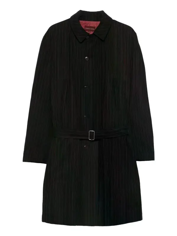 ROMEO GIGLI 1990s Striped Belted Coat - Black
