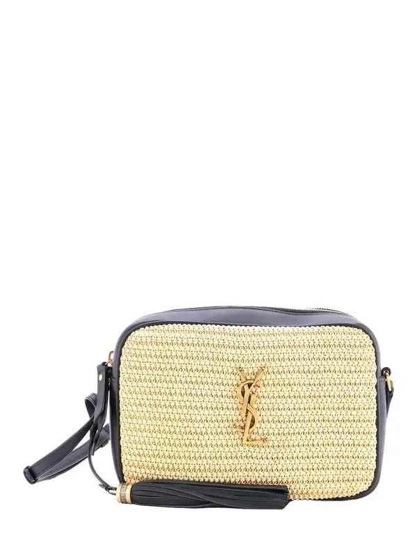 Saint Laurent Lou Camera Raffia Crossbody Bag - Black