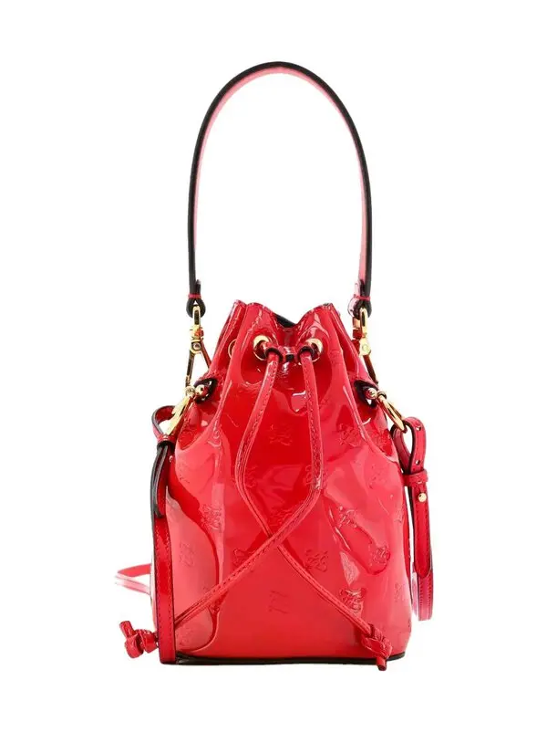 Fendi Karligraphy Mon Tresor Embossed Patent Mini Crossbody Bucket Bag - Red