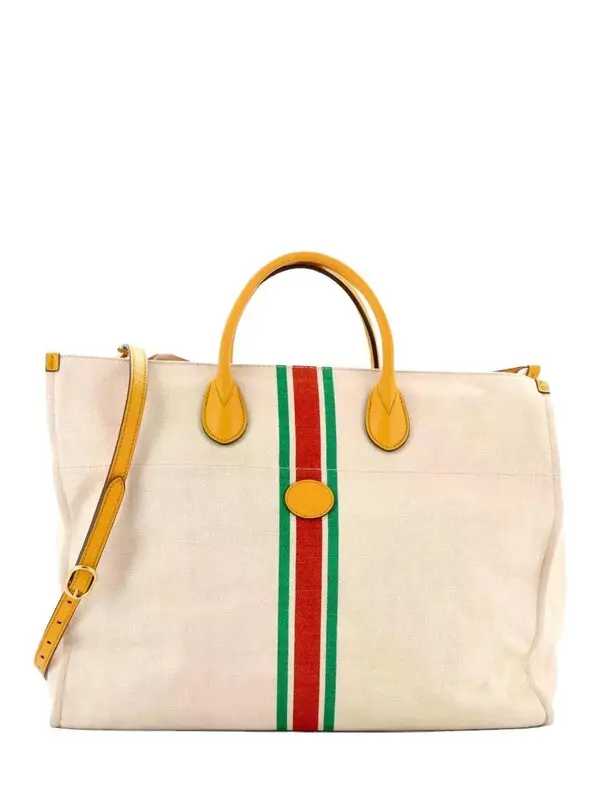 Gucci Foldable Web Canvas And Leather Large Tote Bag - Neutrals