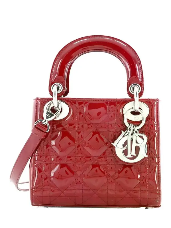 Dior Lady Cannage Quilt Patent Mini Satchel - Red