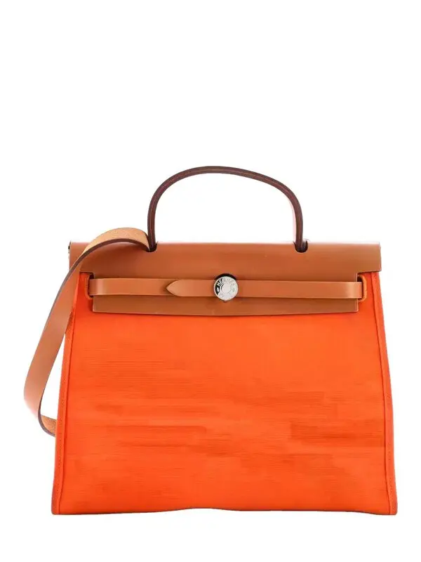 Hermès Herbag Zip Leather And Toile 31 Shoulder Bag - Orange