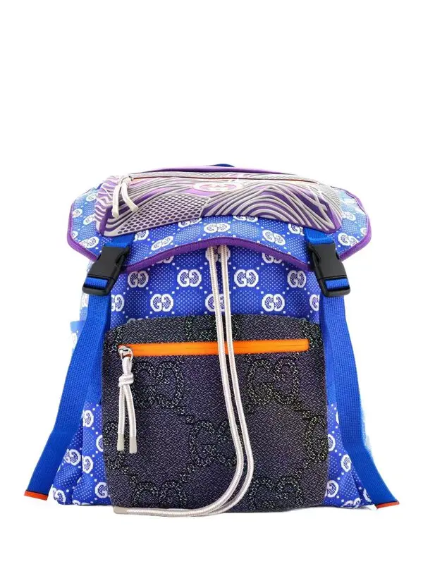 Gucci Gg Jacquard Nylon And Rubber Panelled Double Buckle Backpack - Blue