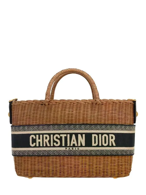 Dior 2021 Wicker And Canvas Tote Bag - Brown
