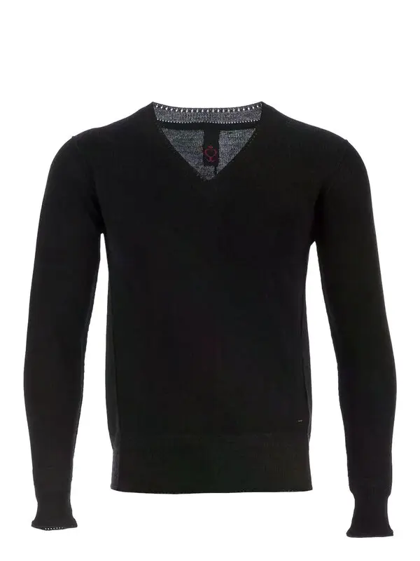 SIDE SLOPE V-neck Wool Sweater - Black