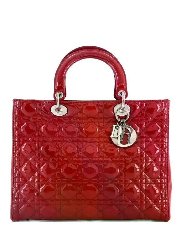 Dior Lady Bag Cannage Quilt Patent Large Satchel - Red