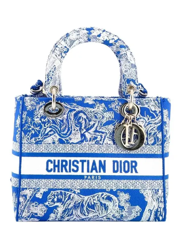 Dior Toile De Jouy Lady D-lite Embroidered Canvas Tote Bag - Blue