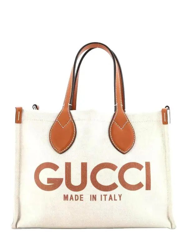 Gucci Logo Shopper Printed Canvas Small Tote Bag - Neutrals