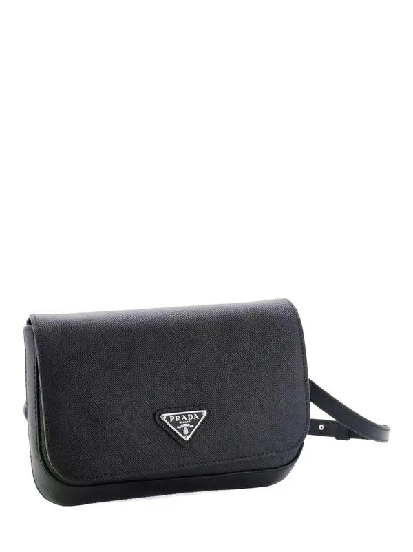 Prada Triangle Logo Full Flap Saffiano Leather Shoulder Bag - Black