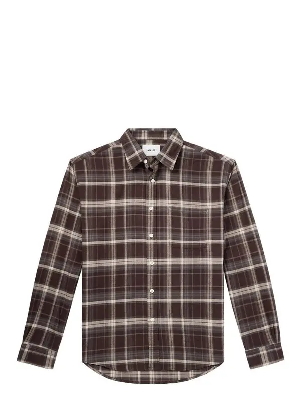 Nn07 Deon 5465 Checked Organic Cotton-flannel Shirt - Brown