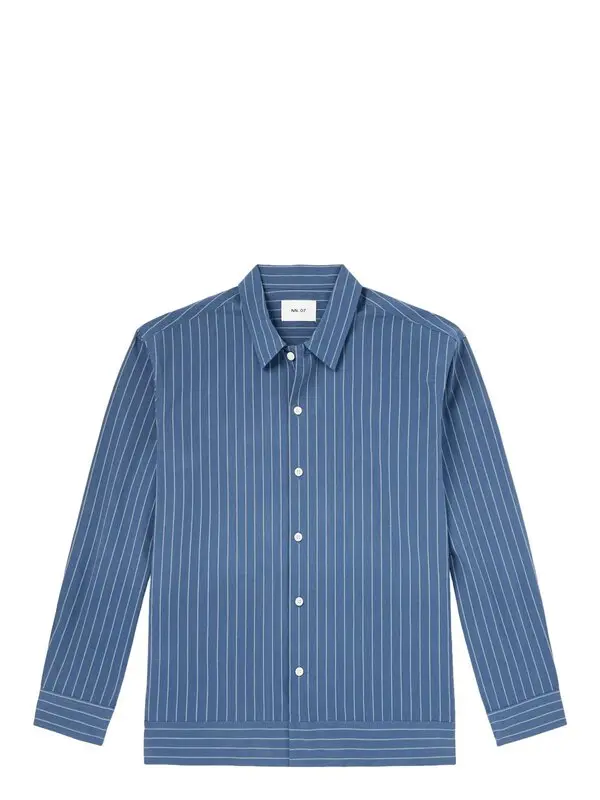 Nn07 Reed 50032 Striped Organic Cotton Shirt - Blue