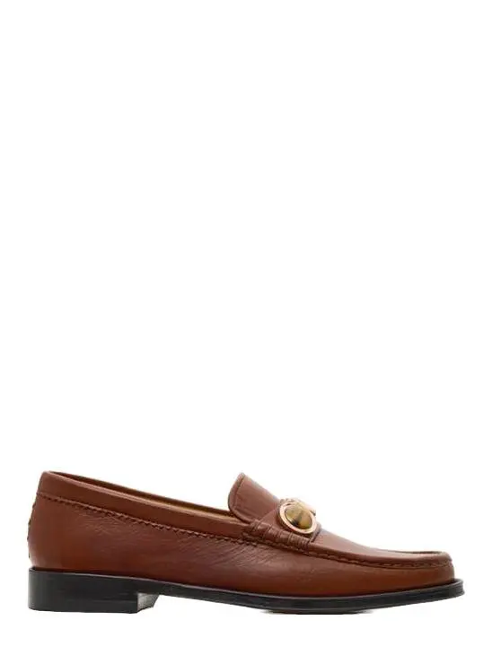 Gabriela Hearst Melchora Leather Loafers With Stone Morsetto - Cognac