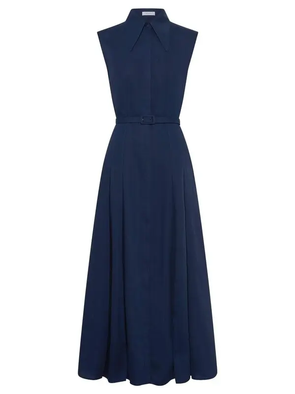Gabriela Hearst Durand Pleated Maxi Shirtdress - Electric Navy