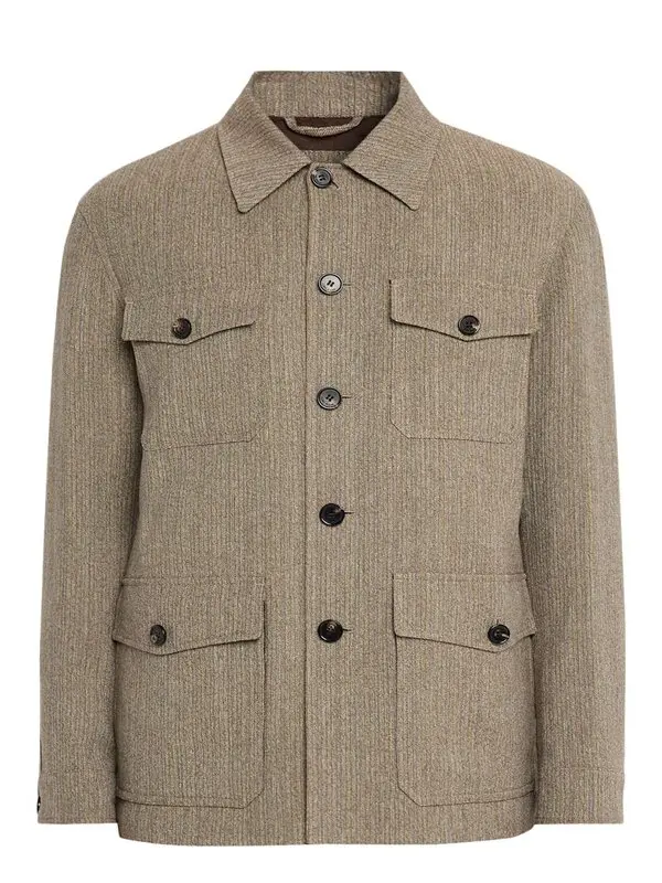 Loro Piana Piers Linen And Virgin Wool Field Jacket - F7cs Grey Brown Stripe