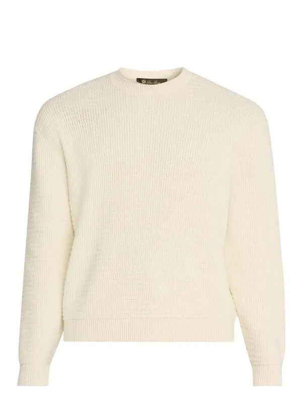 Loro Piana Arola Cashmere Abaca Horizontal Rib Crewneck Sweater - 1230 Nougat