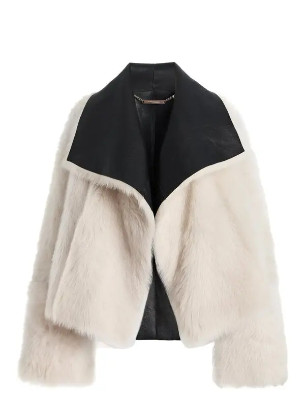 Nour Hammour Reversible Cropped Shearling Coat - Ivory