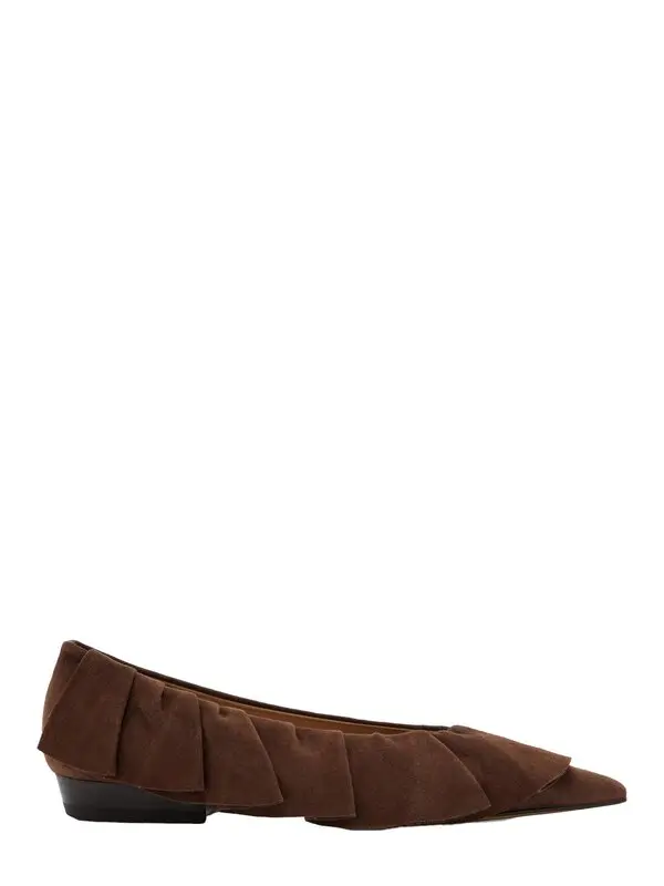 JW Anderson Ruffled Suede Ballet Flats - Brown