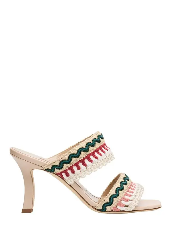 Manolo Blahnik 90mm Embroidered Mule Sandals - Brown/green