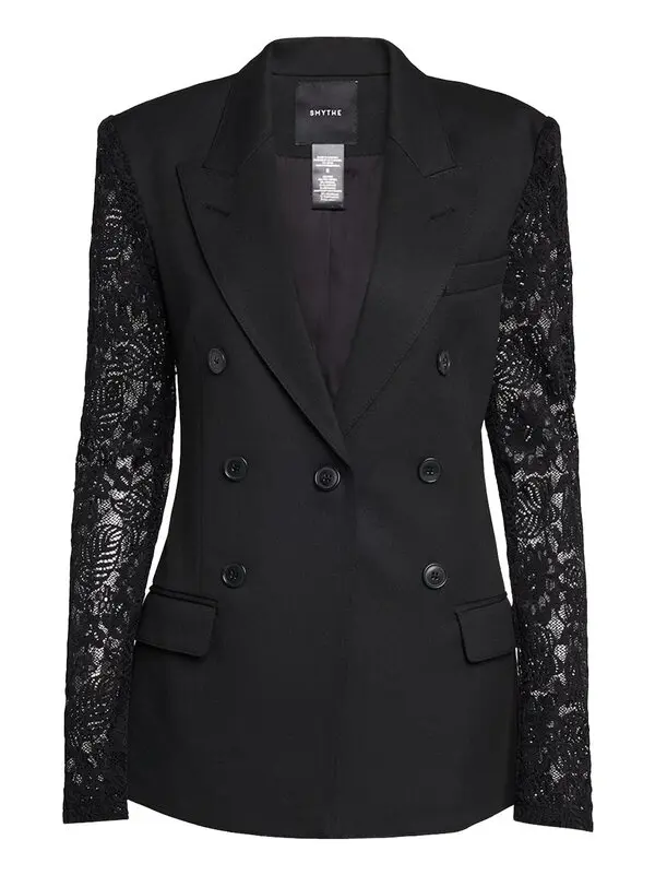 Smythe Single-breasted Lace Sleeve Blazer - Deep Black