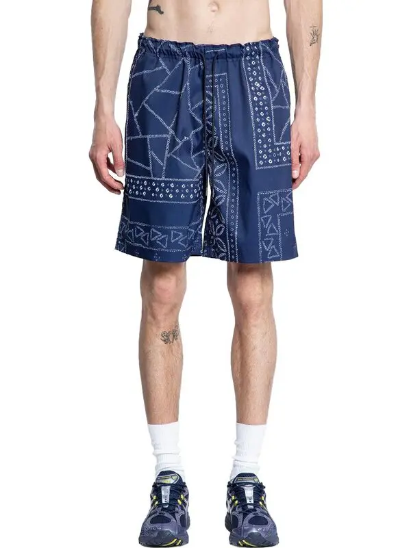 KUON Kanoko Shibori Printed Bandana Shorts - Blue