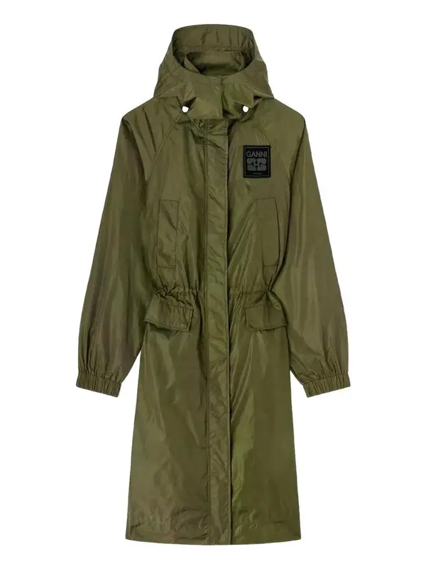 GANNI Logo-patch Hooded Coat - Green