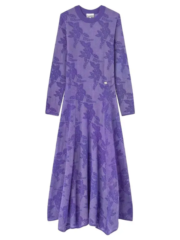 GANNI Floral A-line Midi Dress - Purple