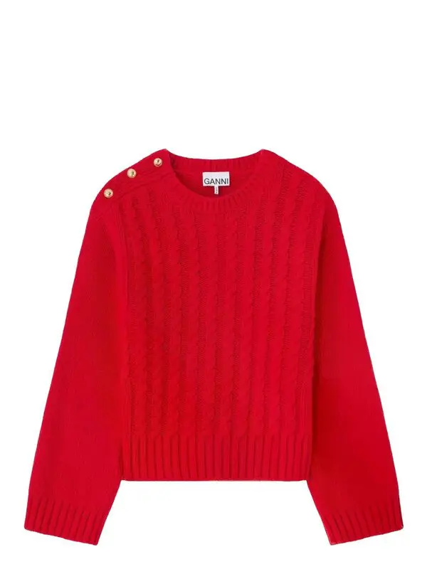 GANNI Cable-knit Buttoned Sweater - Red